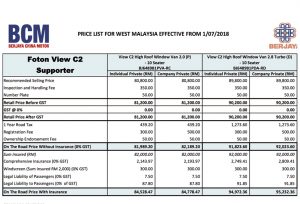 Foton View C2 Petrol & Diesel in Malaysia - Berjaya China Motor