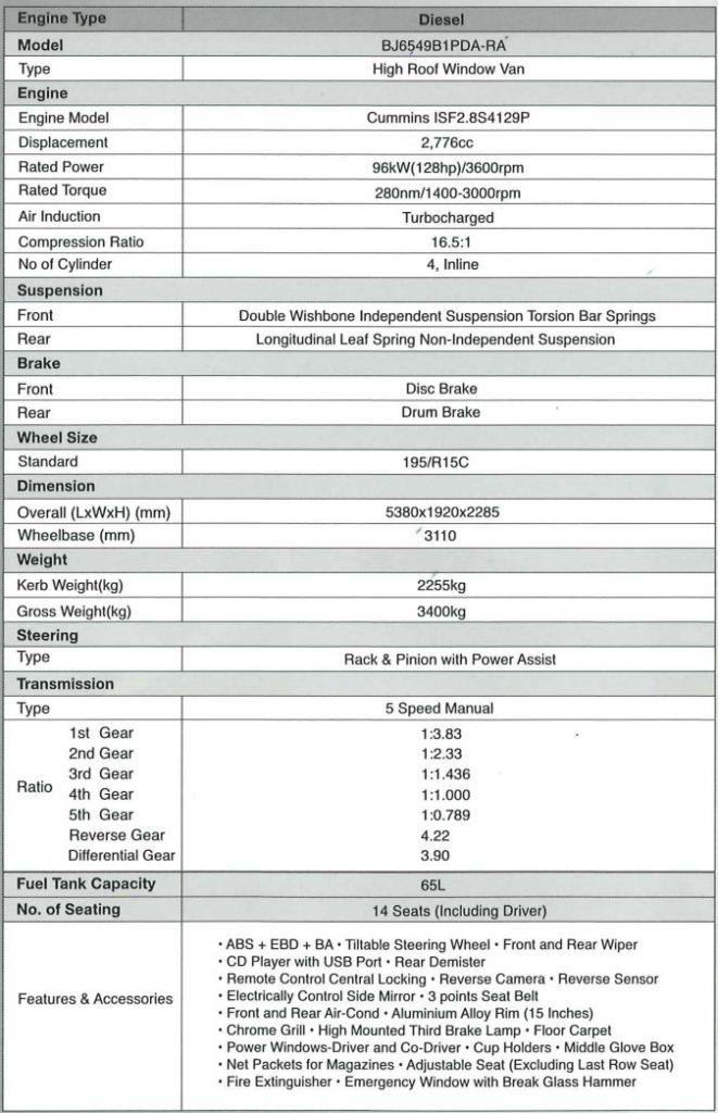Foton View CS2 2.8 Diesel (14 & 16 Seater) - Handal BCM - Your Reliable ...